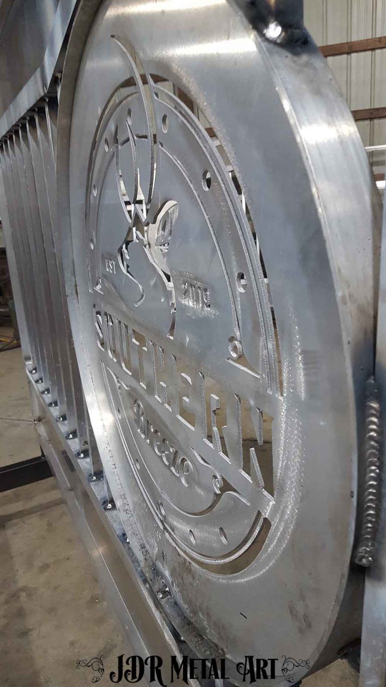 Aluminum Entry Gate With Logo | Custom Driveway Gates By JDR Metal Art