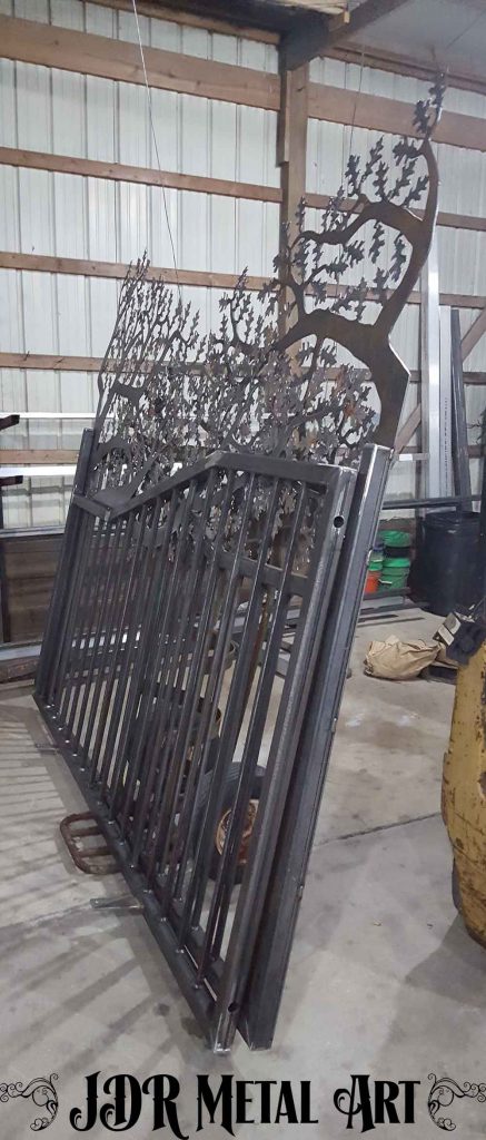 Raw Steel Oak Tree Gates | Custom Driveway Gates | JDR Metal Art ...