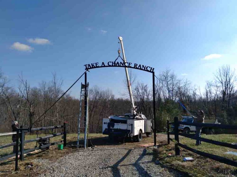 Hanging A Driveway Gate Overhead Arch Piece For Take A Chance Ranch ...